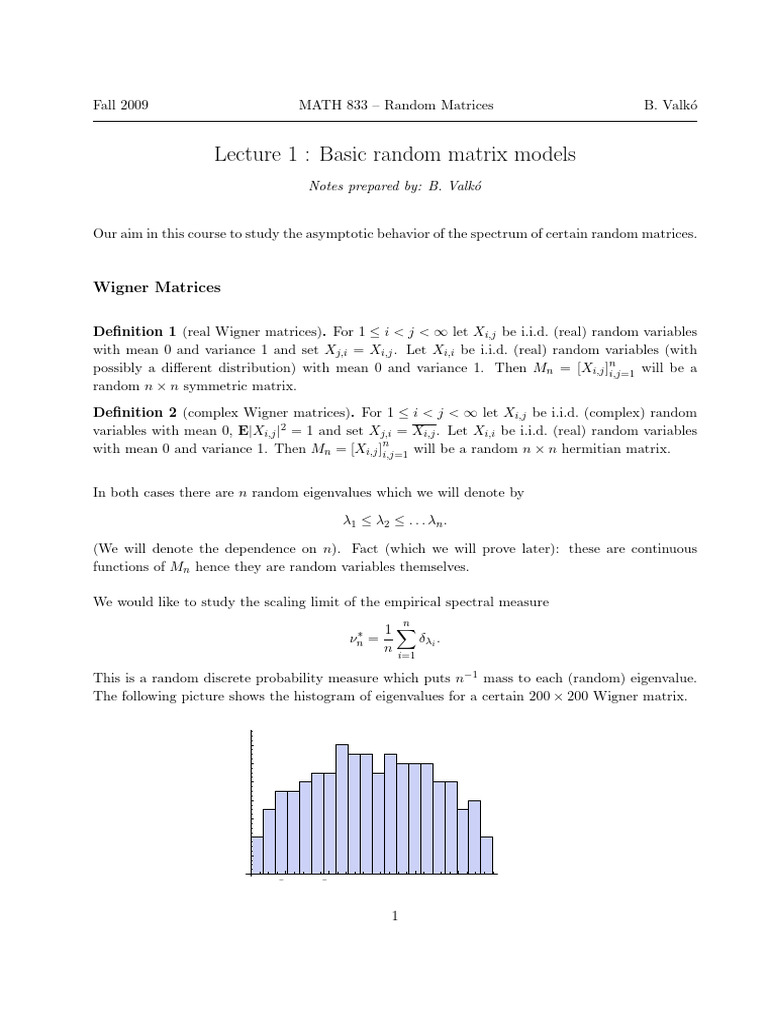 random matrix | PDF | Probability | Functions And Mappings