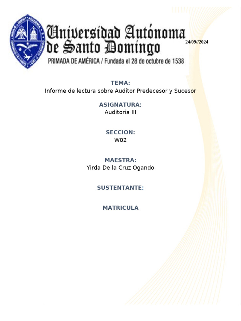 Auditor Predecesor y Sucesor: Análisis | PDF | Auditoría | Contralor