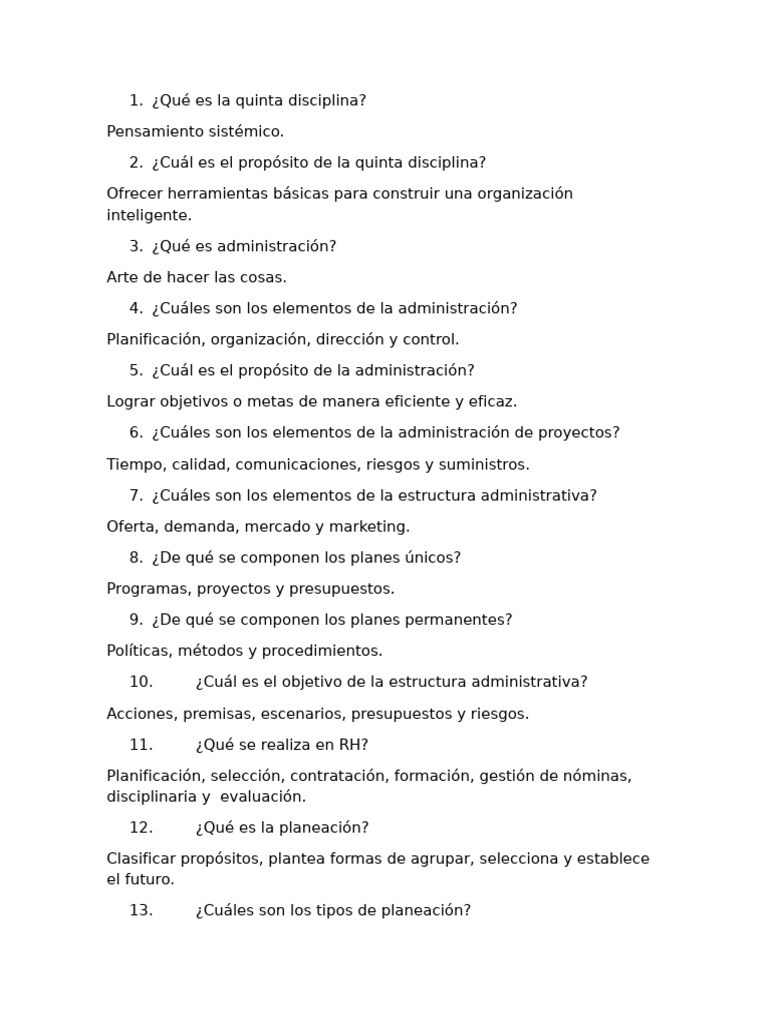 Preguntas sobre Administración | PDF | Planificación | Liderazgo