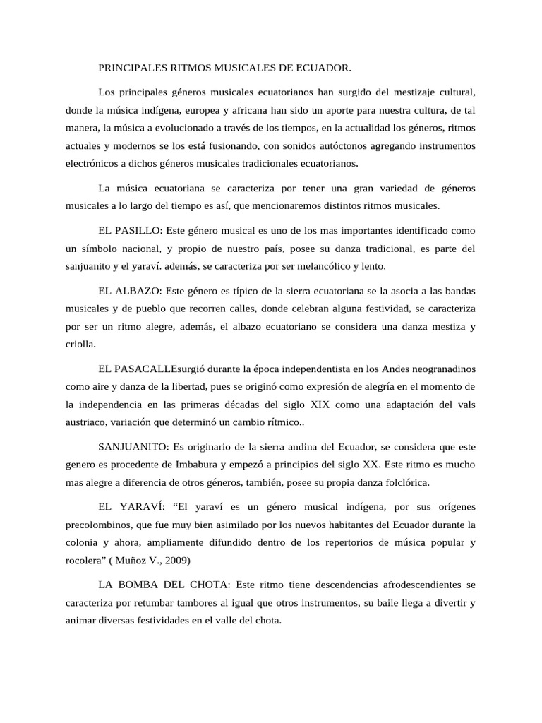 Principales Ritmos Musicales de Ecuador | PDF | Ecuador | Bailes
