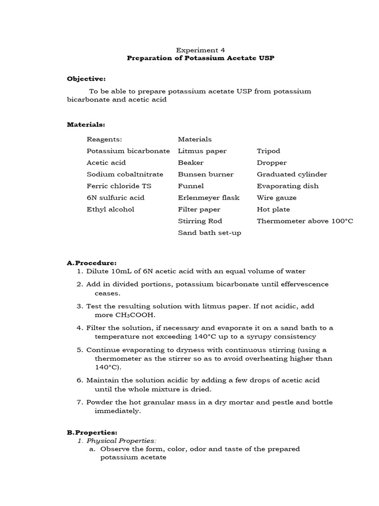 Potassium Acetate USP Preparation | PDF | Acid | Acetic Acid