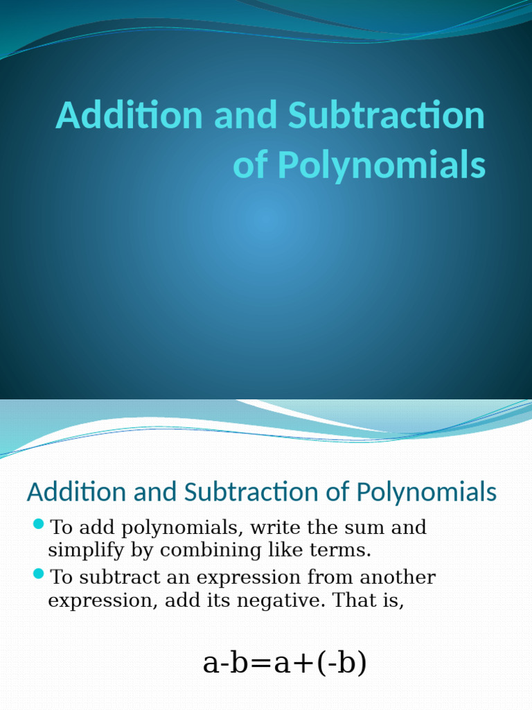 Addition and Subtraction of Polynomials | PDF | Polynomial | Exponentiation