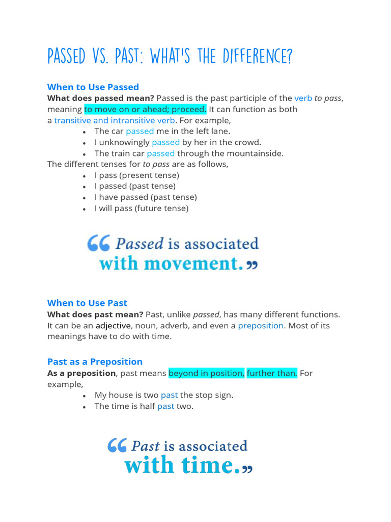 Passed Vs Past | PDF