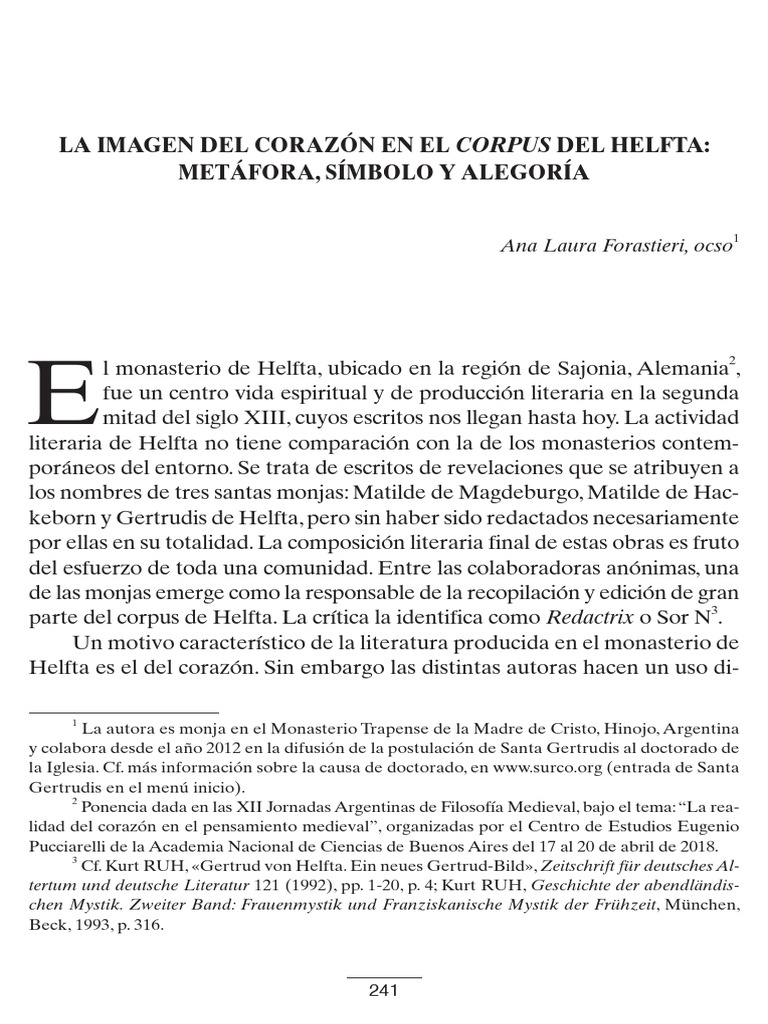 Forastieri - La Imagen Del Corazón en El Corpus de Helfta, Metáfora ...