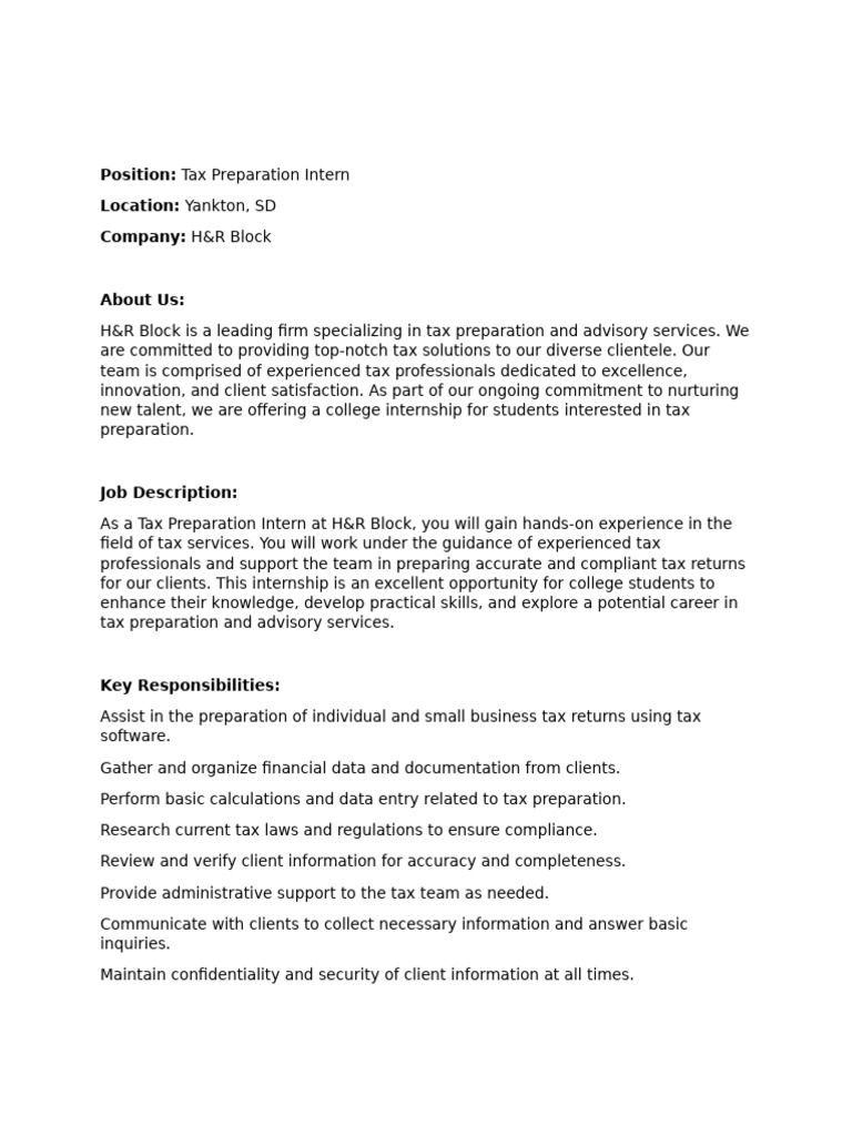 Internship Job Description | PDF | Internship | Job Hunting