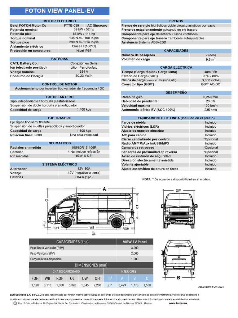 FICHA TÉCNICA FOTON VIEW CS2 PANEL -EV | PDF | Vehículo de motor ...