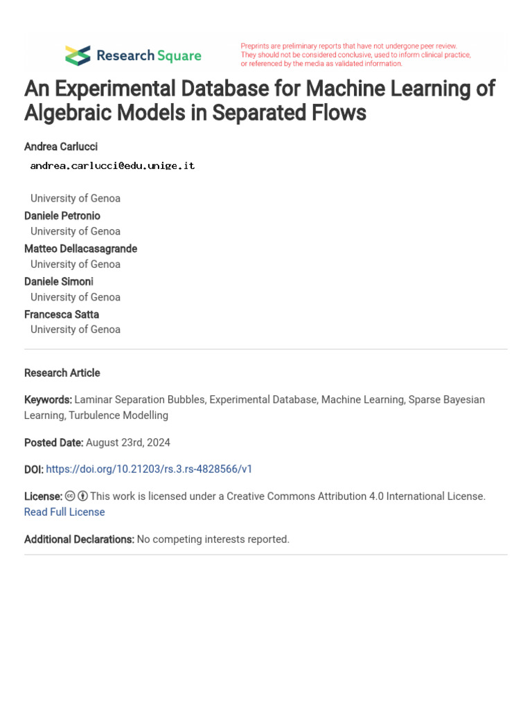 An Experimental Database For Machine Learning of A | PDF | Fluid Dynamics | Turbulence