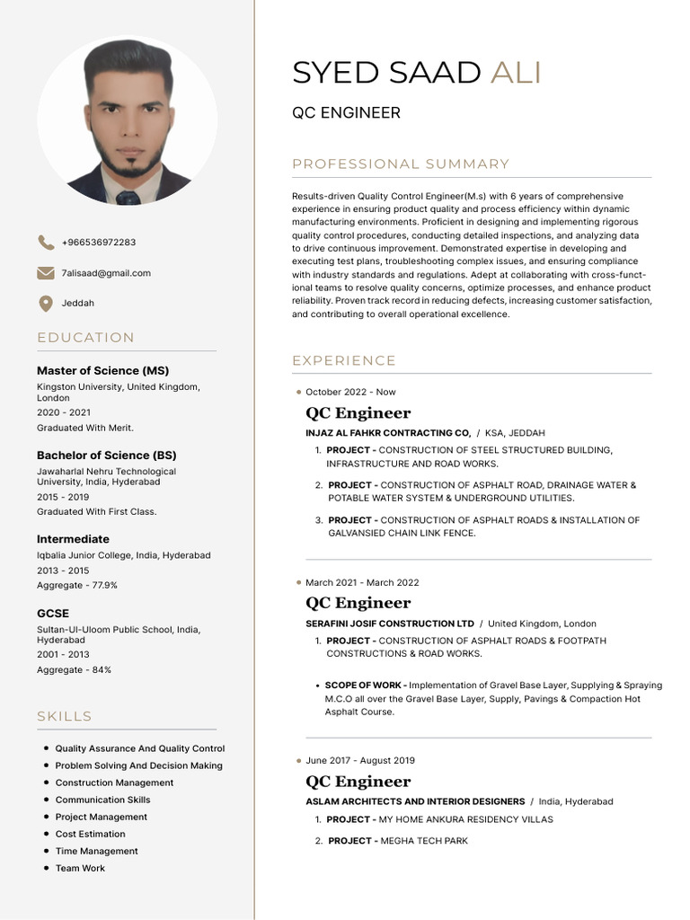 SYED SAAD ALI CV (1) | PDF | Quality Assurance | Concrete