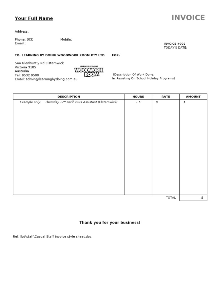 Casual staff INVOICE STYLE sheet | PDF