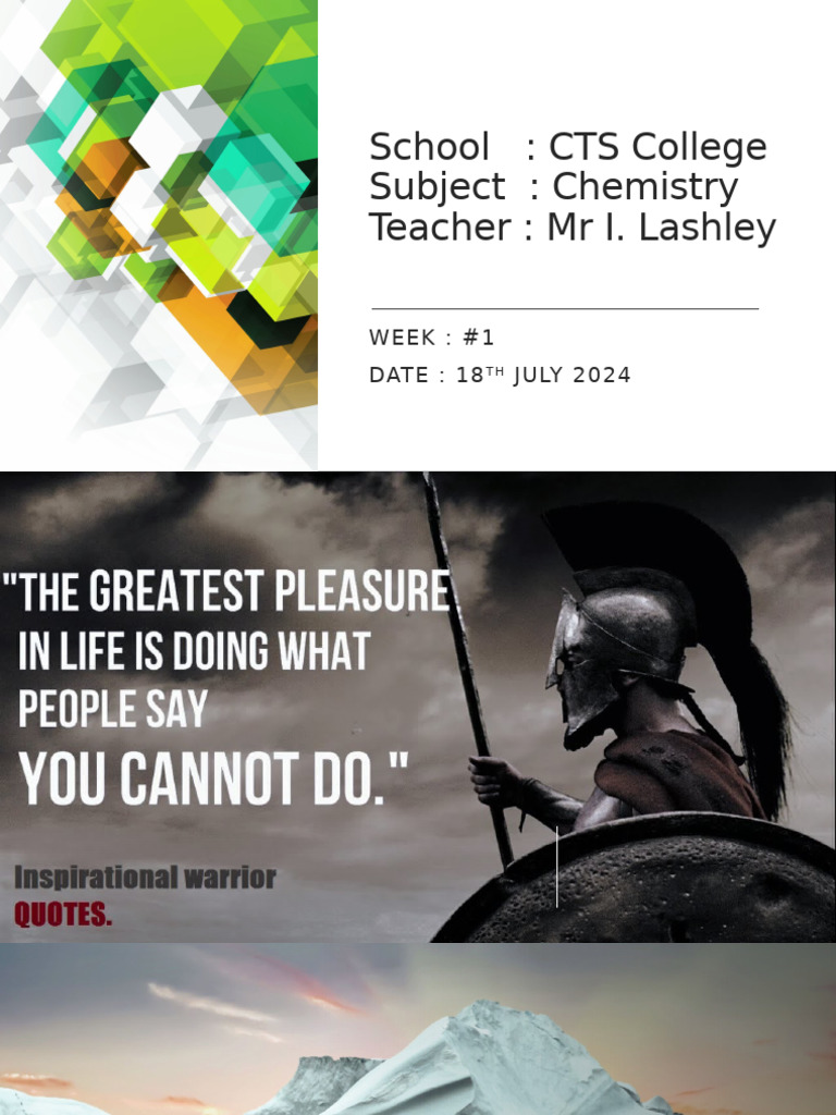 CTS College Chemistry Summer Programme Week 1 Lesson 1 2024 2 | PDF | Gases | Chemistry