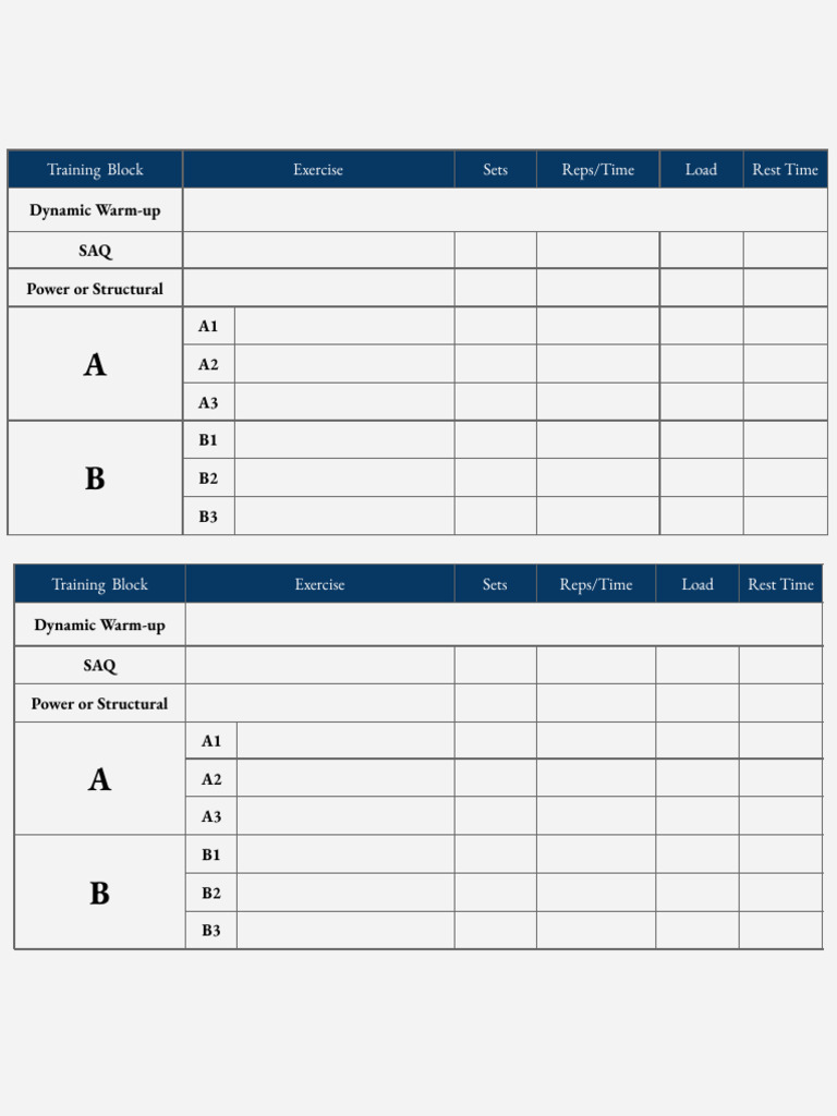 Blank Training Cards (A and B Blocks) | PDF