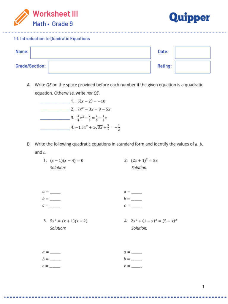 ME Math 9 Q1 0101 WS3 | PDF | Equations | Mathematics