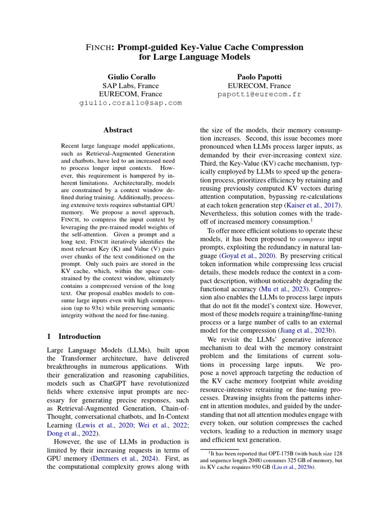 FINCH: Key-Value Cache Compression for LLMs | PDF | Computing | Applied ...