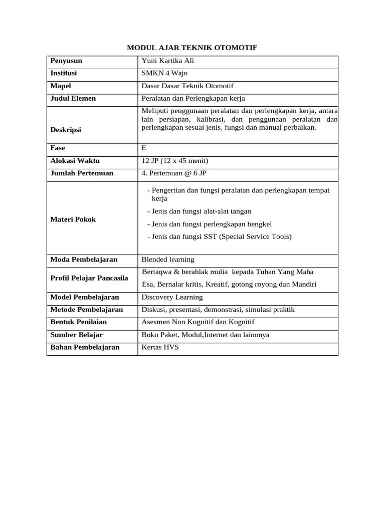 Modul Ajar 7. Peralatan Dan Perlengkapan Kerja | PDF
