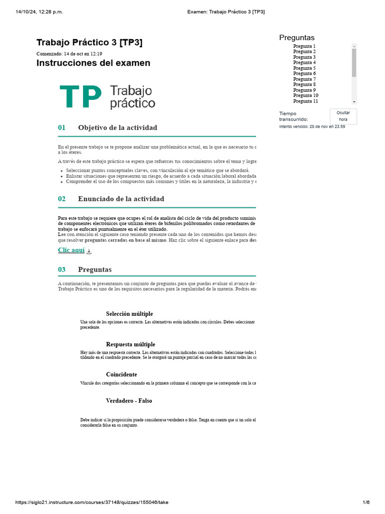 Examen - Trabajo Práctico 3 (TP3) Quimica Org | PDF | Contaminación | Química