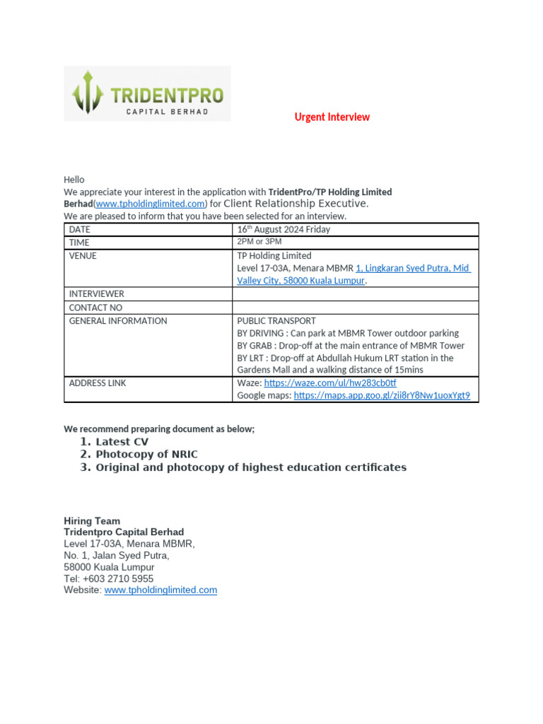 Interview at Tp2 | PDF