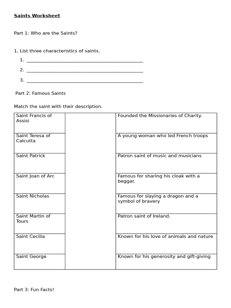 Saints Research Worksheet | PDF | Francis Of Assisi | Christian Saints