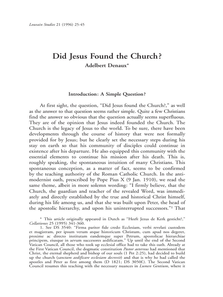 Denaux, Adelbert. "Did Jesus Found The Church?" Louvain Studies 21 ...