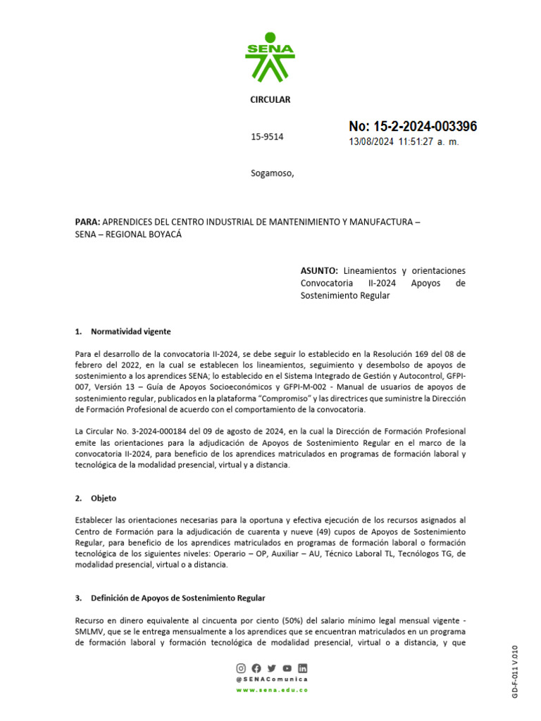 Apoyos de Sostenimiento II-2024 SENA | PDF | Documento de identidad