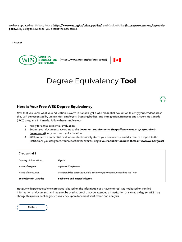 Degree Equivalency Tool - WES - Org - Ca | PDF