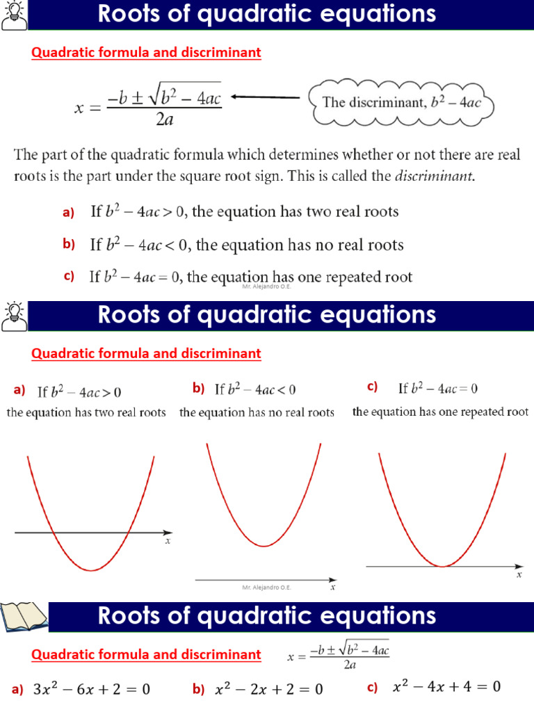 1.4. - Roots of Quadratic Equations (Discriminant) | PDF