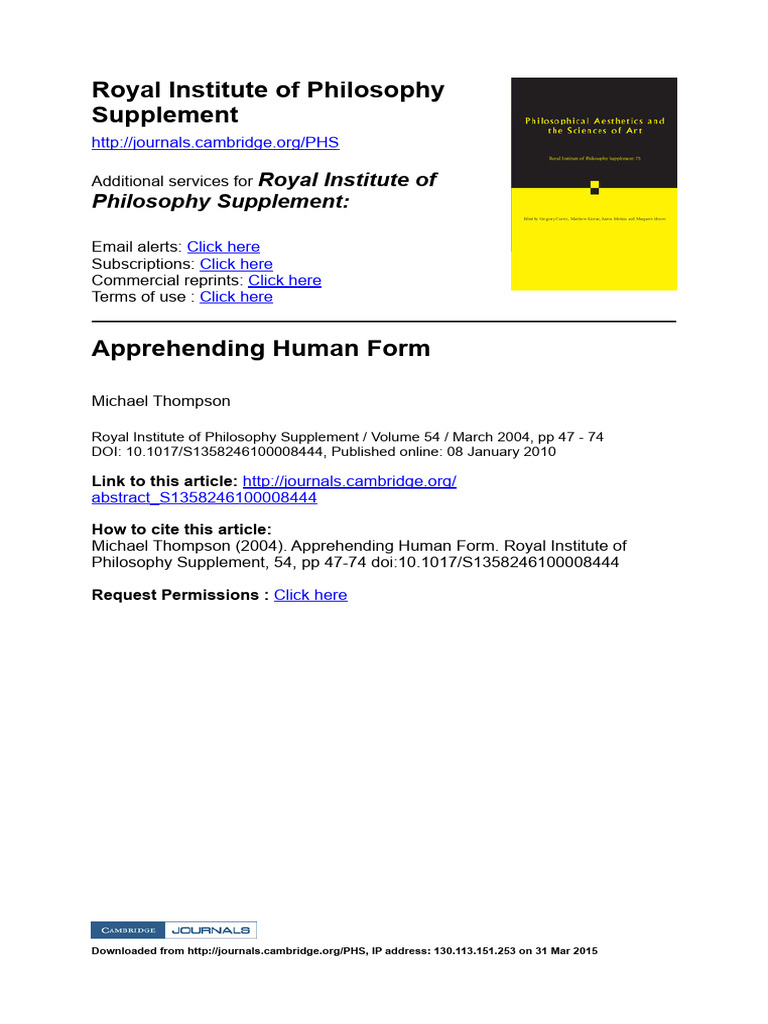 Michael Thompson Apprehending Human Form | PDF | Empiricism | Concept