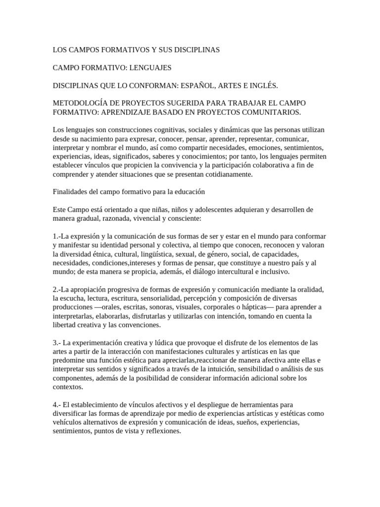 Los Campos Formativos y Sus Disciplinas, Lenguajes | PDF | Aprendizaje ...