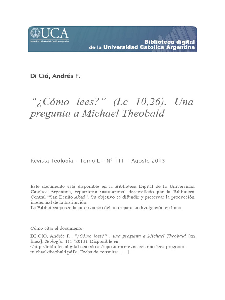 Como Lees Pregunta Michael Theobald | PDF | Papa Benedicto Xvi | Jesús