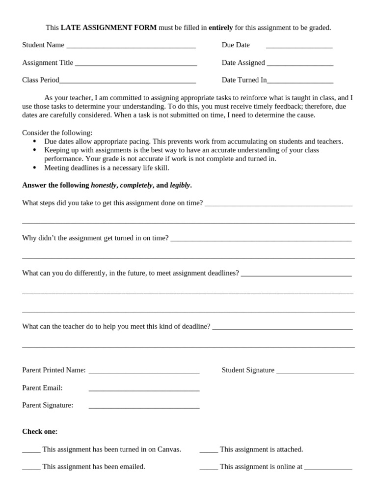 Late Assignment Form | PDF
