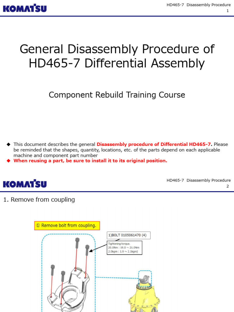 HD465-7 Differential Disassembly Guide | PDF | Gear | Kinematics