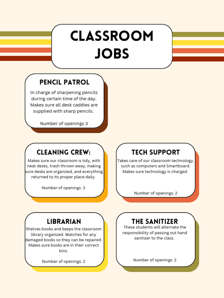 Colorful Retro Classroom Student Jobs Poster | PDF