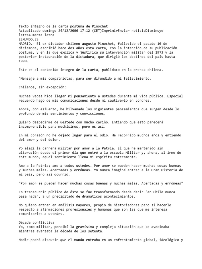 Carta Póstuma de Pinochet | PDF | marxismo | Ideologías
