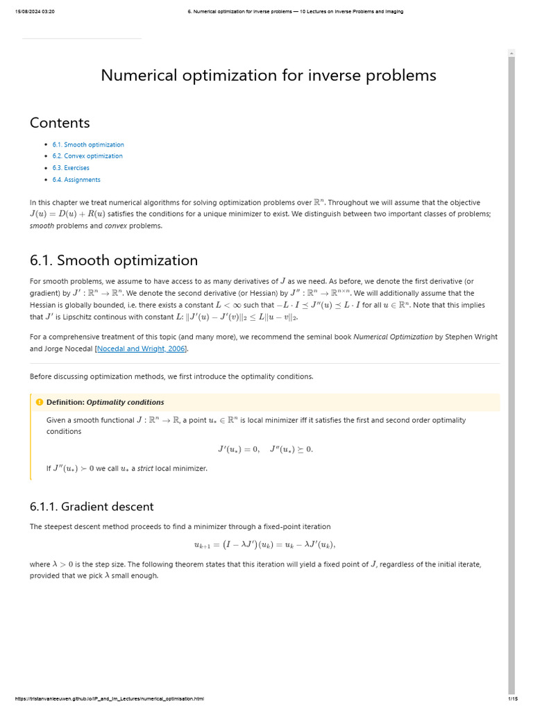 Numerical Optimization For Inverse Problems - 10 Lectures On Inverse Problems and Imaging | PDF ...