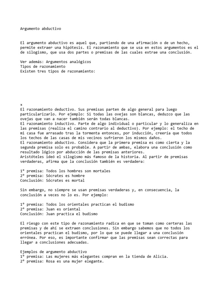 Argumento Abductivo | PDF | Razonamiento | Lógica