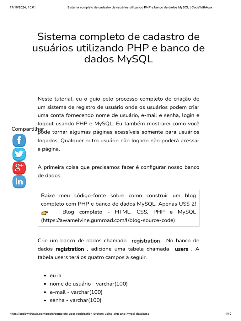 Sistema Completo de Cadastro de Usuários Utilizando PHP e Banco de Dados MySQL - CodeWithAwa ...