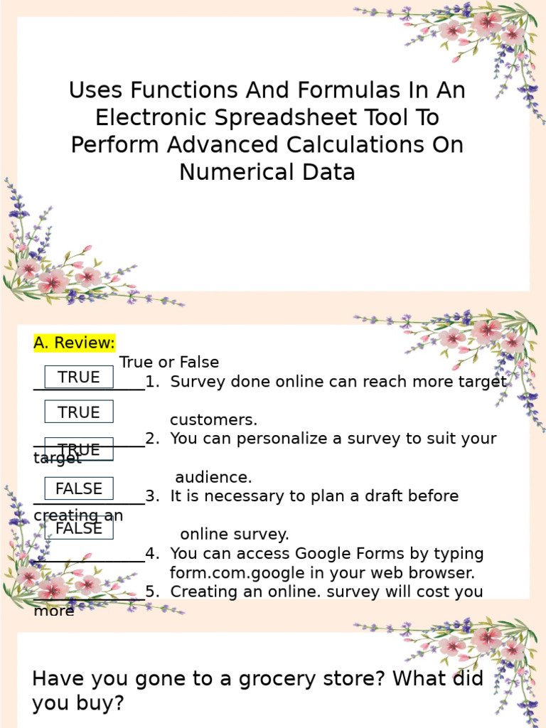 Functions Formulas in An Electronic Spreadsheet | PDF | Spreadsheet | Microsoft Excel