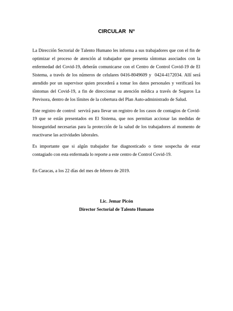 Circular Registro Control Covid-19 | PDF