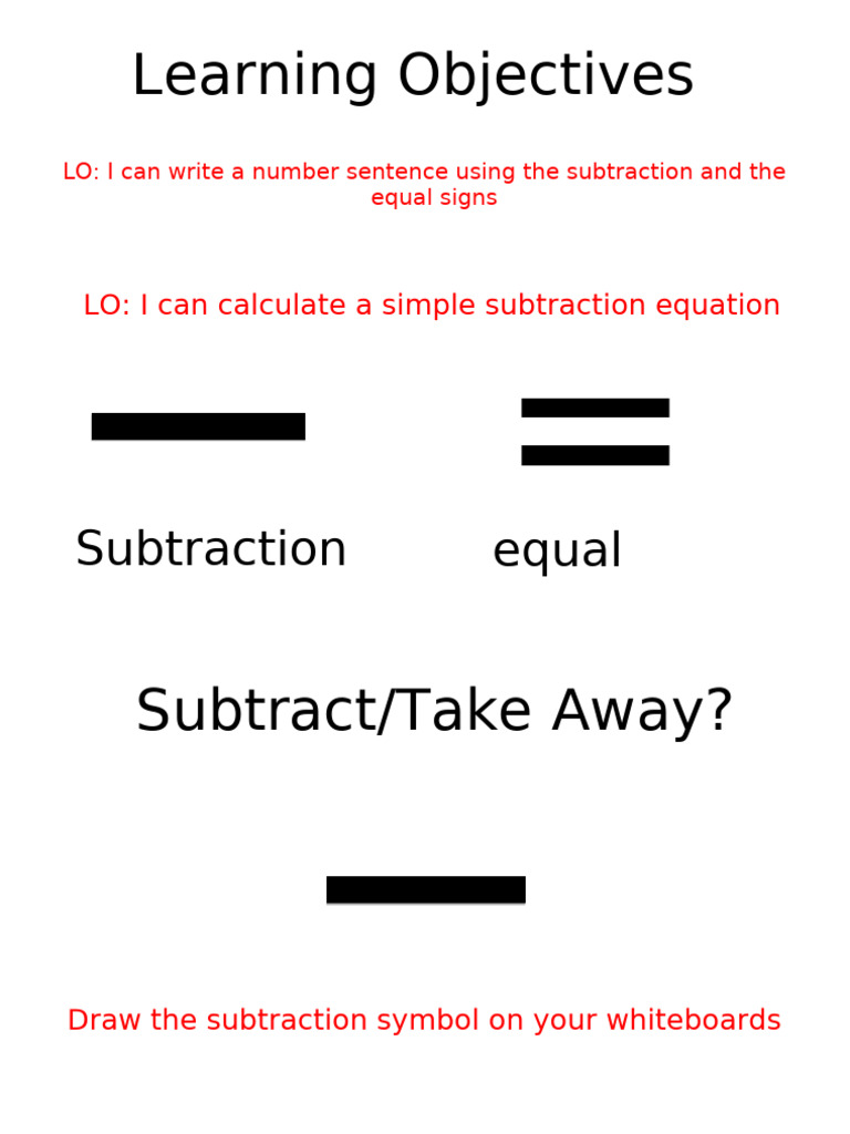 Learning Objectives: Subtraction Equal | PDF