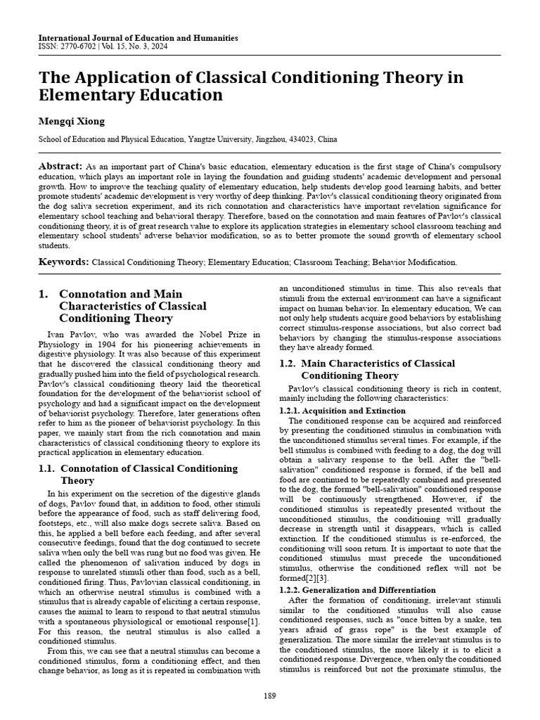 IJEH | PDF | Classical Conditioning | Learning