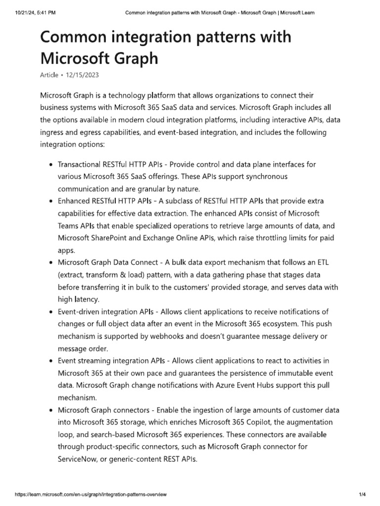 Common integration patterns with Microsoft Graph | PDF Common integration patterns with Microsoft Graph | PDF
