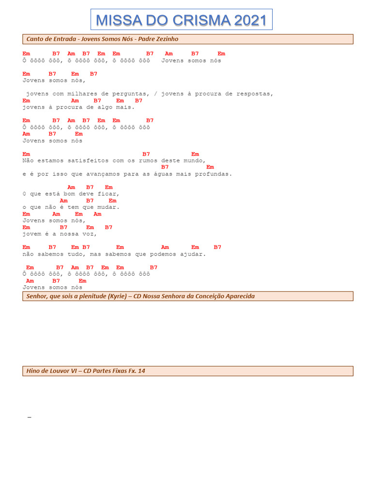 018 Missa Do Crisma 2021 Cifras | PDF | Amor | Presente espiritual