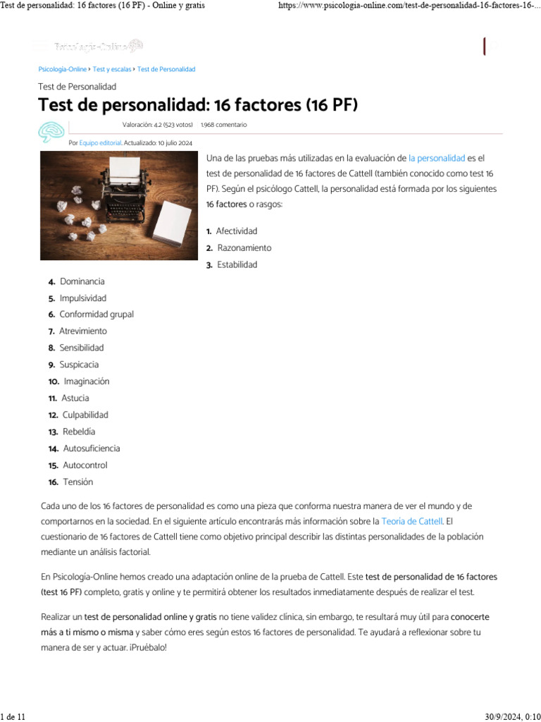 Test de Personalidad - 16 Factores (16 PF) - Online y Gratis | PDF ...