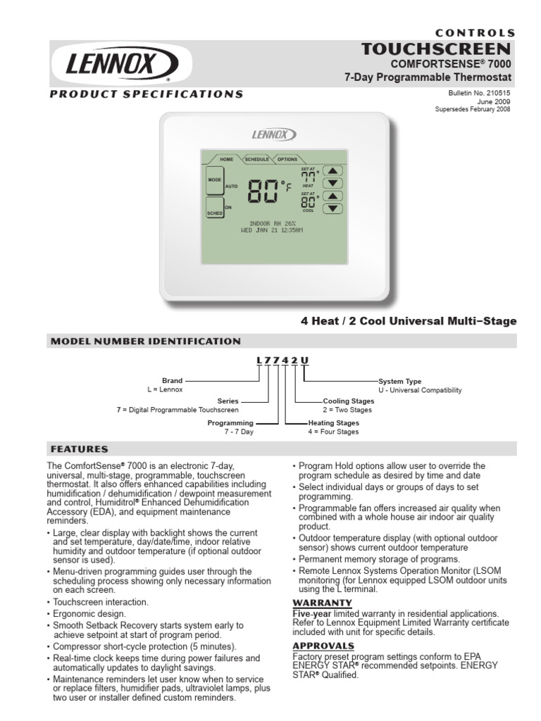 Lennox Thermostat Manual 210515 | PDF | Thermostat | Humidity