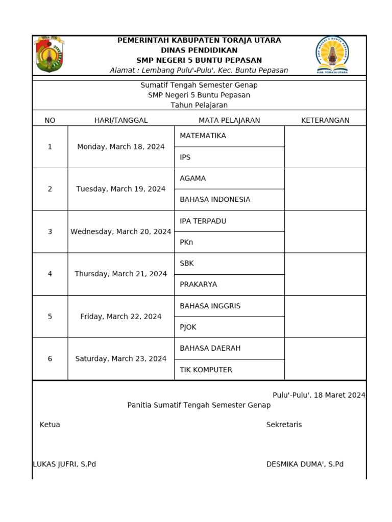 Jadwal PTS 2024 | PDF