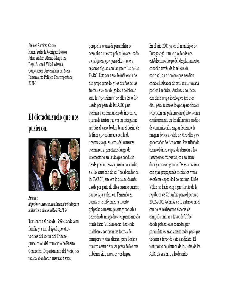 Uribe Velez, El Dictadorzuelo Que Nos Tocó | PDF | Colombia
