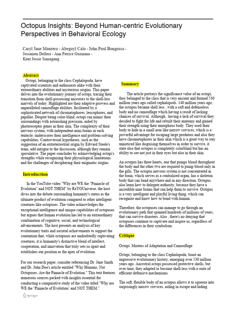 Octopus Evolution: Adaptation & Intelligence | PDF | Octopus | Evolution
