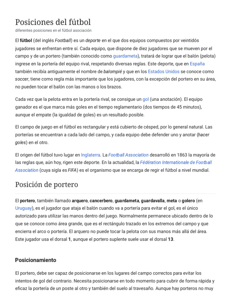 Posiciones Del Fútbol - Wikipedia, La Enciclopedia Libre | PDF ...