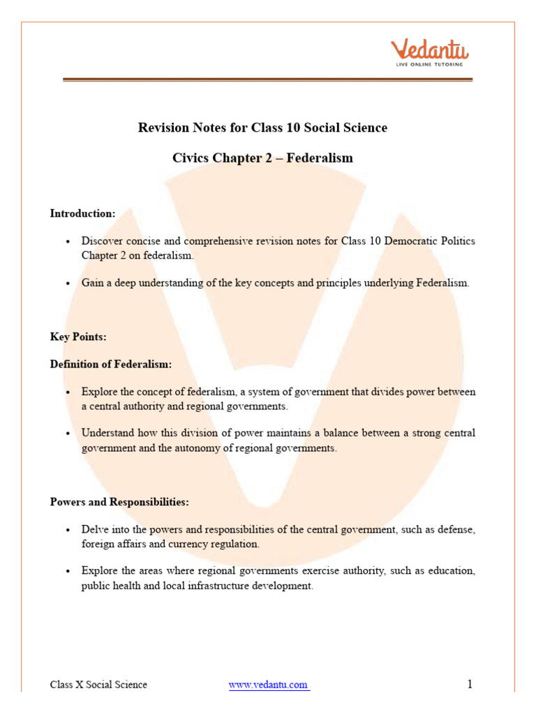 Get Civics Chapter 2 Federalism Class 10 Notes FREE PDF - Repeateduser ...