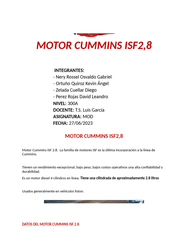 Motor Cummins Isf 2 | PDF | Cummins | Tecnología del motor