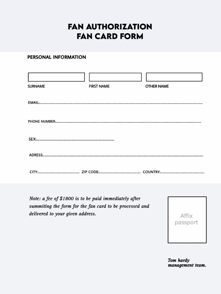 Fan Authorization Fan Card Form | PDF